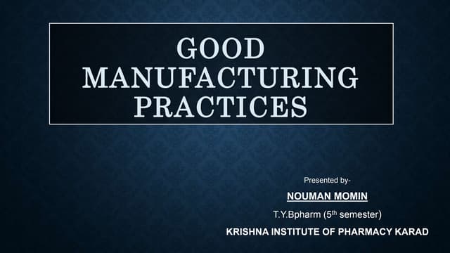 Good manufacturing practice (gmp) | PDF