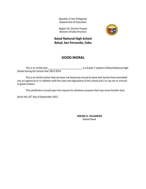 01 certificate of good moral character sample word | PDF