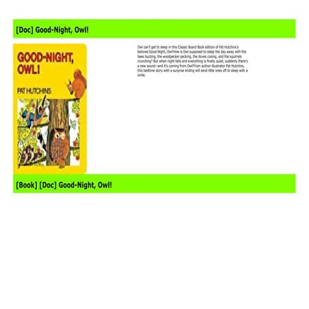 [Doc] Good-Night, Owl! | PDF