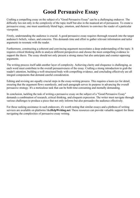 Persuasive Essay Thesis Statement | PDF