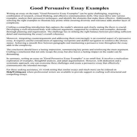 Good Persuasive Essay Examples | PDF