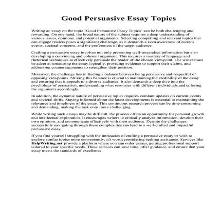 Good Persuasive Essay Topics. Marywood University | PDF