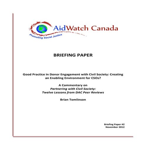 Good practice in donor engagement with civil society creating an enabling environment foe cso's ...