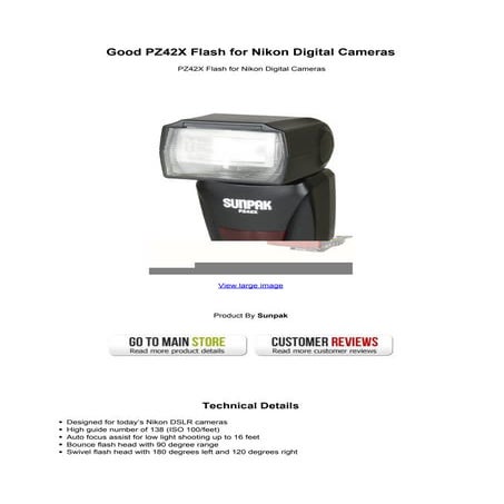 Good pz42 x flash for nikon digital cameras | PDF