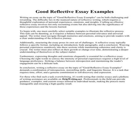 Sample Reflection Essay. Example Of Reflection Paper - 002 Essay ...