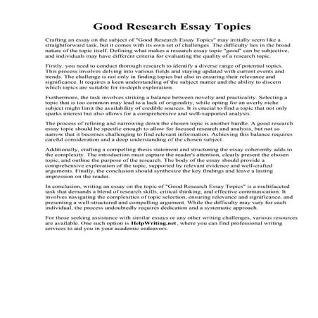 Good Research Essay Topics | PDF