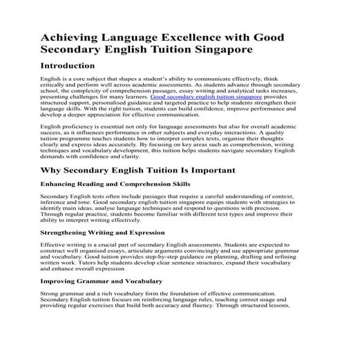 Achieving Language Excellence with Good Secondary English Tuition ...