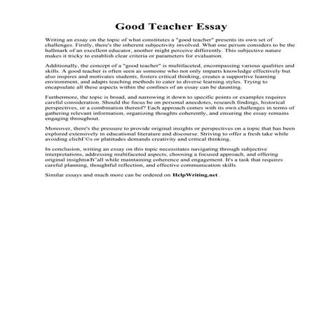 Good Teacher Essay. Essay good teacher qualities | PDF