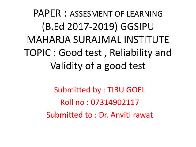 Characteristics of Good test | PDF