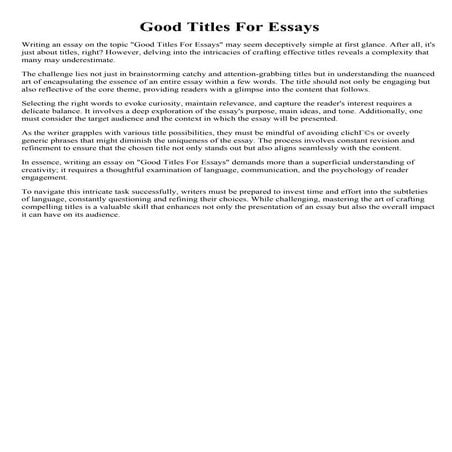 Good Titles For Essays | PDF