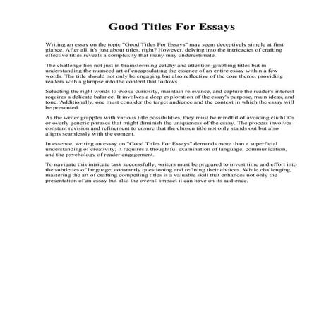 Good Titles For Essays. Saint Francis Medical Center College of Nursing ...