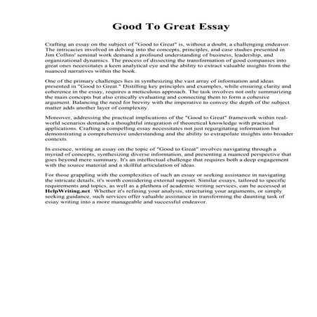 Good To Great Essay | PDF | Homework and Study | Education