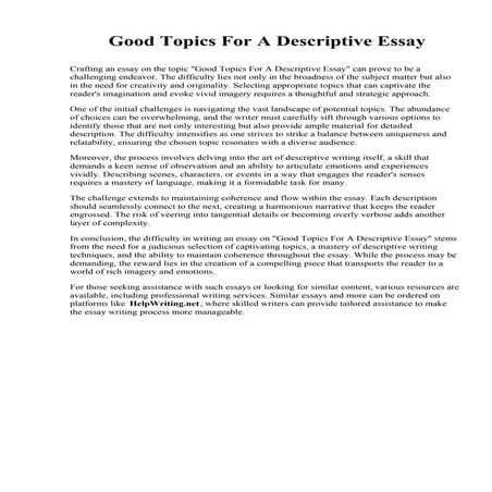Good Topics For A Descriptive Essay.pdf | Hobbies & Interests