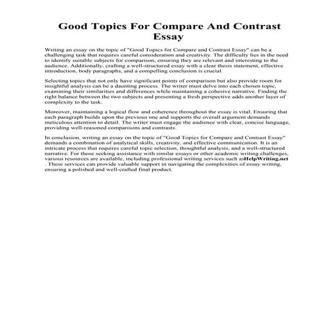 Good Topics For Compare And Contrast Essay | PDF