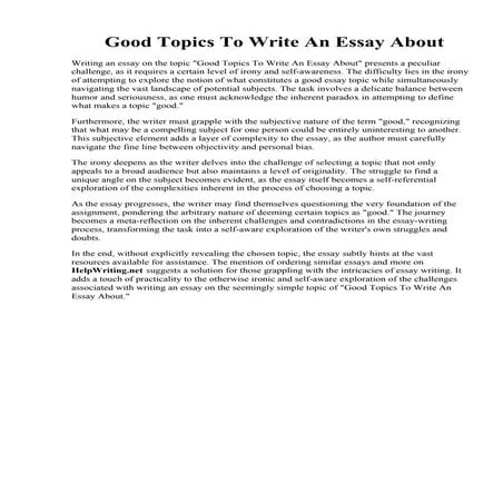 Good Topics To Write An Essay About | PDF