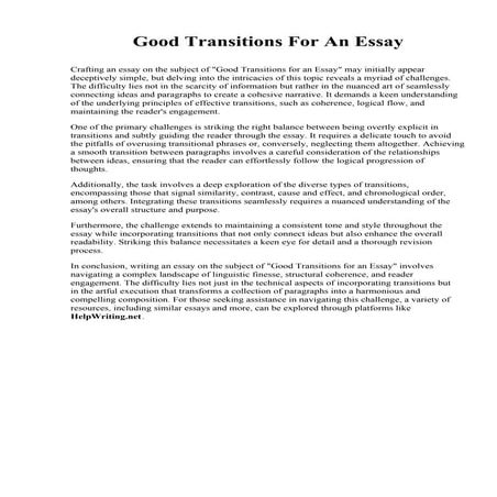 Good Transition Words For An Essay Pdf