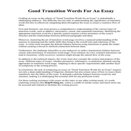 Good Transition Words For An Essay.pdf | Education