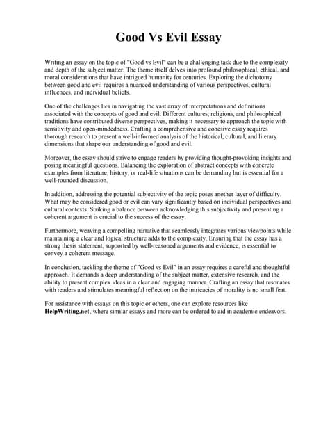Good Vs Evil Essays | PDF