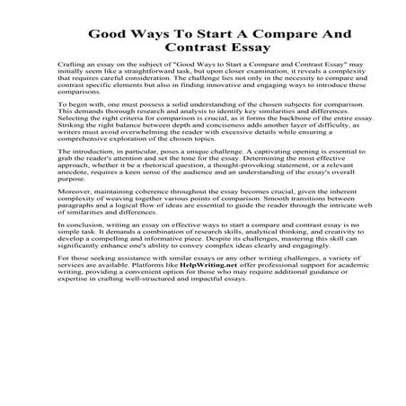Good Ways To Start A Compare And Contrast Essay.pdf | Business ...
