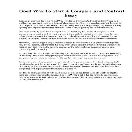 Good Way To Start A Compare And Contrast Essay | PDF