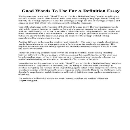 Good Words To Use For A Definition Essay | PDF