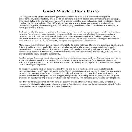 Good Work Ethics Essay | PDF