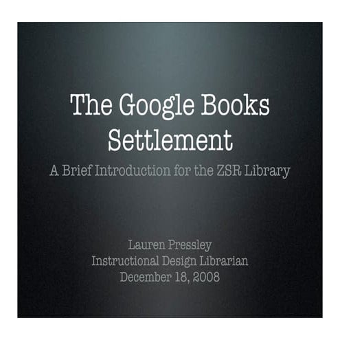 Google Book Settlement | PPT