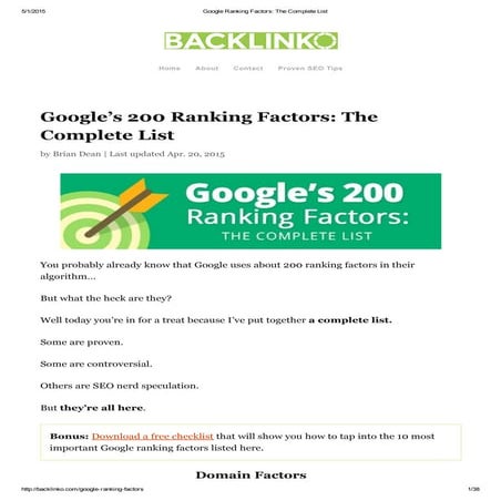 Google ranking factors,complete list | PDF