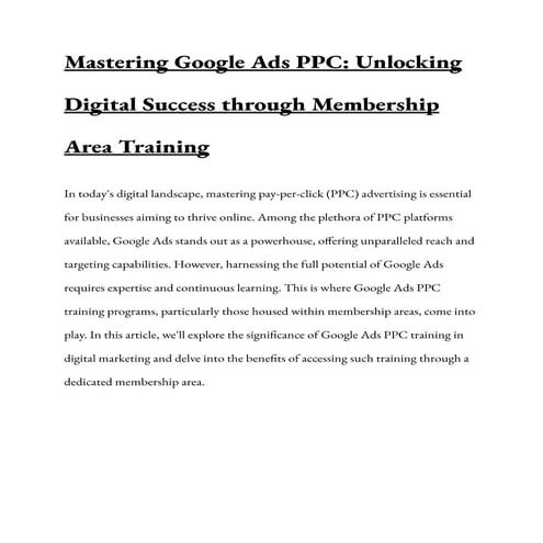 Mastering Google Ads PPC Training Digital - Membership Area | PDF