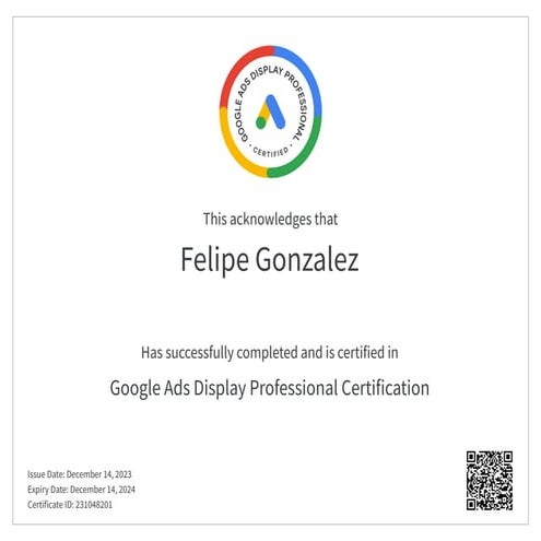 Google Ads Display Professional Certification Felipe Gonzalez Varas | PPT