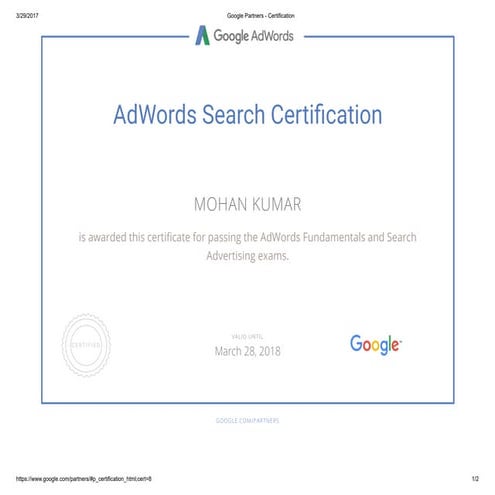 Google adwords certification | PPT