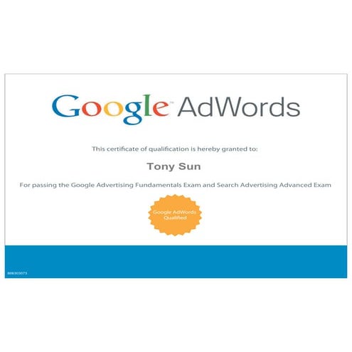 Google Adwords Certification - Tony Sun | PDF