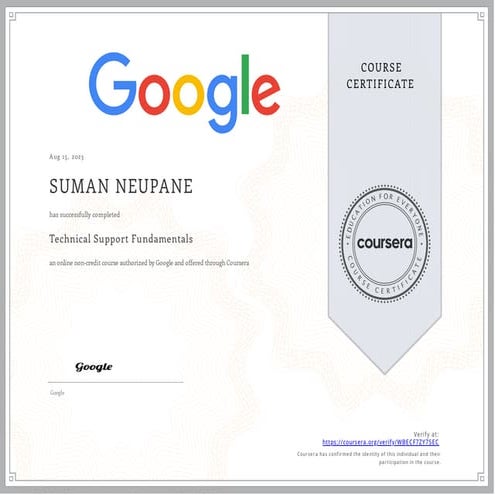 Google Certificate for course training provided by google | PPT