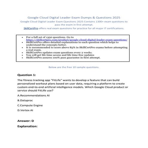 Google Cloud Digital Leader Exam Dumps & Questions 2025 | PDF