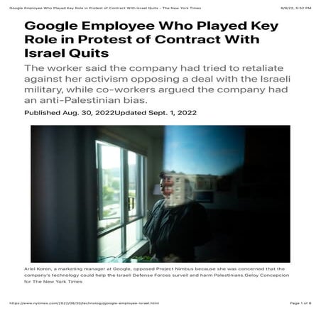 Google Employee Who Played Key Role in Protest of Contract With Israel ...