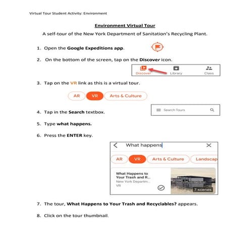 Google Expedition Tour - Environment -example worksheet activity | PDF