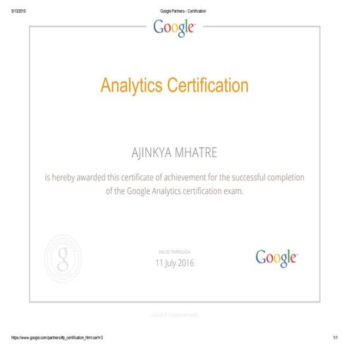 GAIQ Certification - Ajinkya Mhatre - SEO | PDF