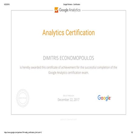 Hannah Holub, Google Analytics IQ Certificate | PDF