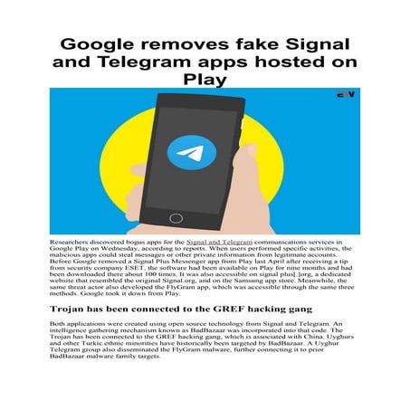 Google removes fake Signal and Telegram apps hosted on Play.pdf | Computer Software and ...