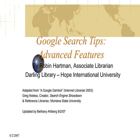 Google Search Tips Advanced Features Ppt