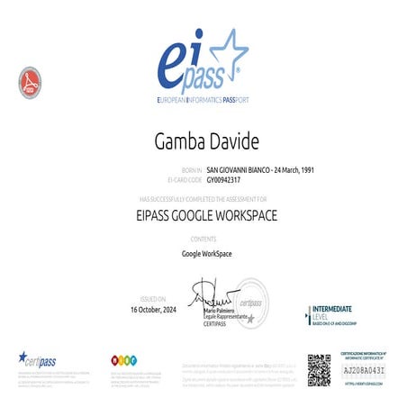 Certificato EiPass Google Workspace - 20 ore | PDF