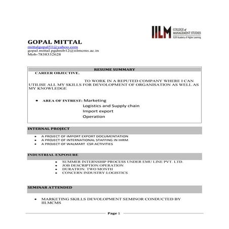 Gopal Mittal Resume | DOCX