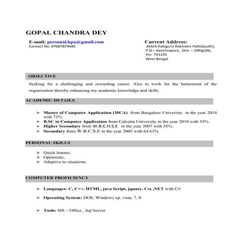 Gopal resume kpa | DOC