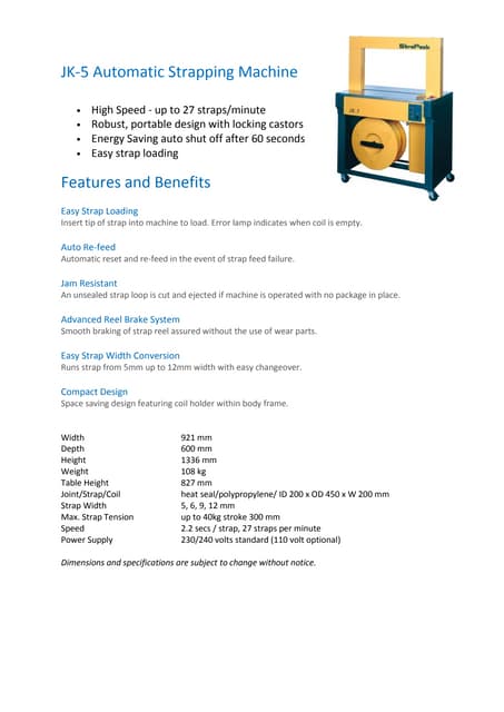 Gordian Strapping - StraPack JK-5000 Automatic Strapping Machine | PDF