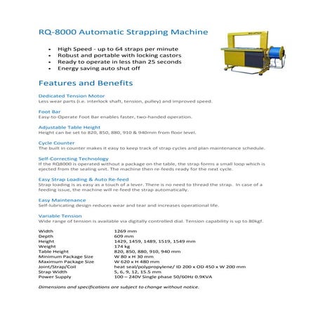 Gordian Strapping StraPack RQ-8000 Automatic Strapping Machine | PDF