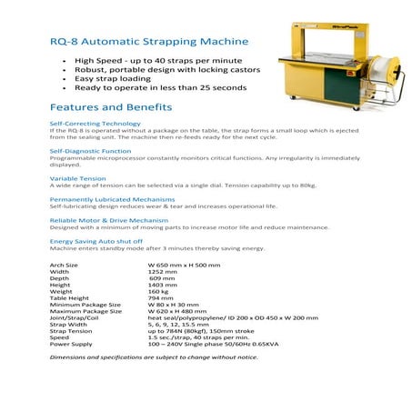Gordian Strapping StraPack RQ 8 Automatic Strapping Machine | PDF