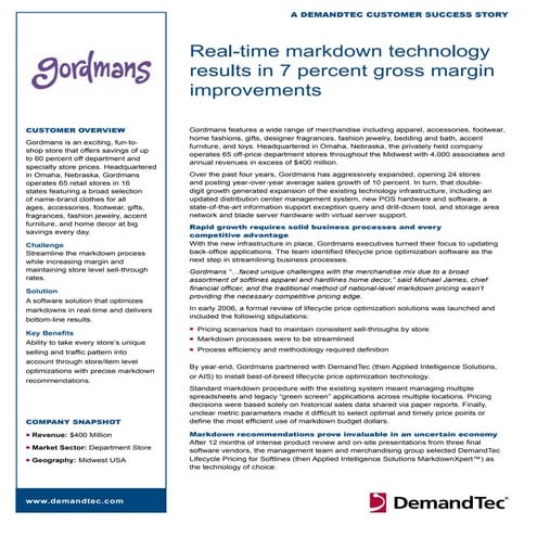 DemandTec Customer Case Study: Gordmans | PDF