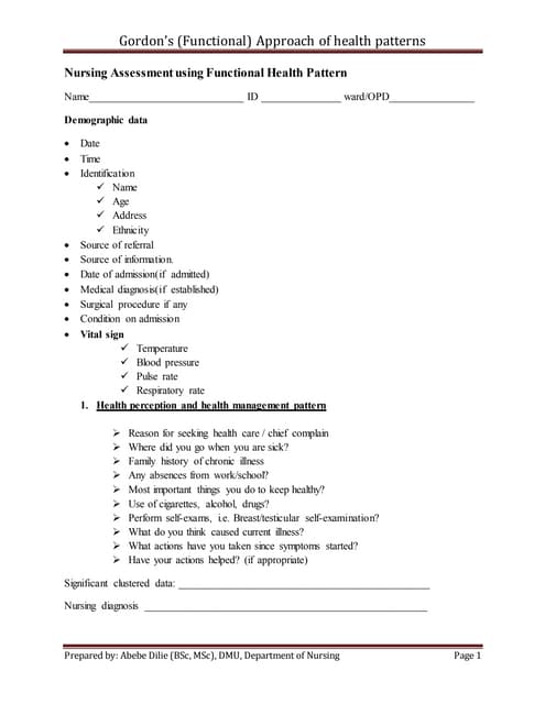 Gordons 11-functional-health-patterns | DOC | Medical Health