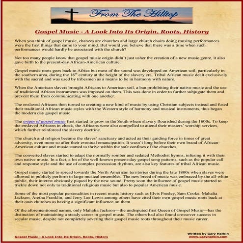 Gospel Music - A Look Into Its Origin, Roots, History | PDF