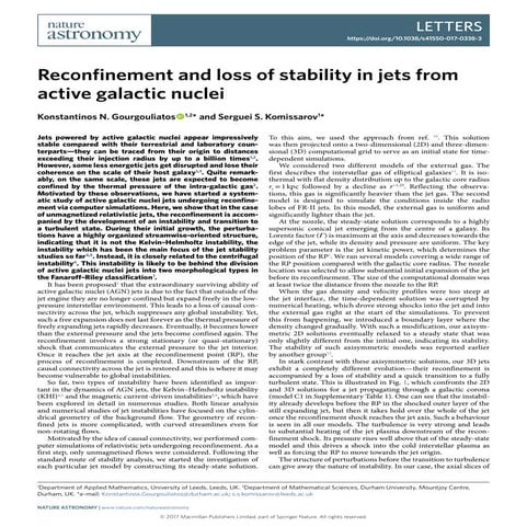 Reconfinement and loss of stability in jets from active galactic nuclei ...
